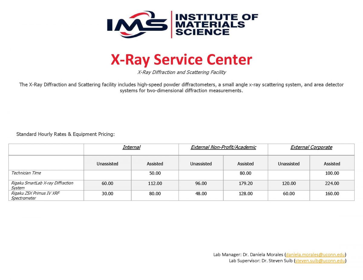 UConn IMS Service Center Rates | Institute of Materials Science